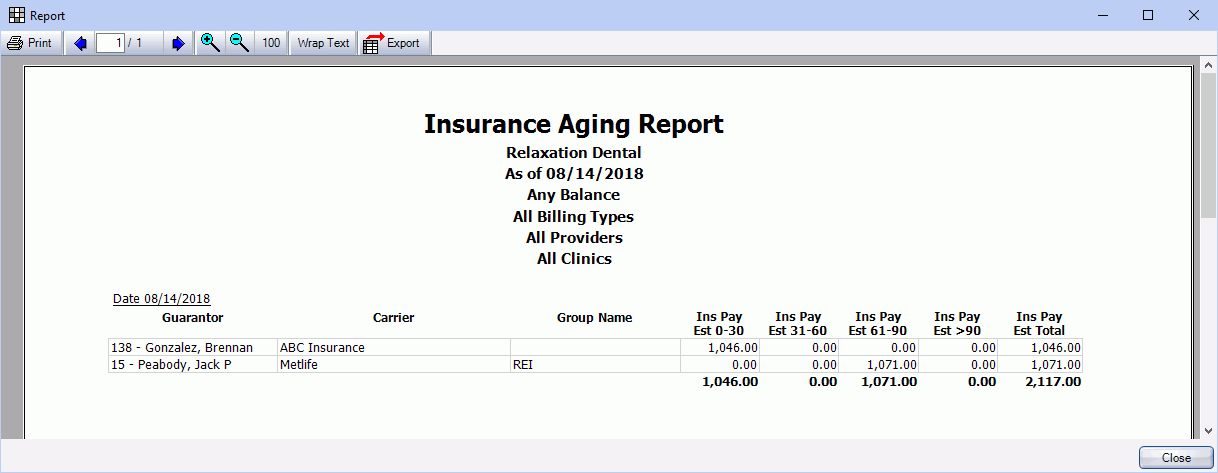 Open Dental Software - Insurance Aging Report