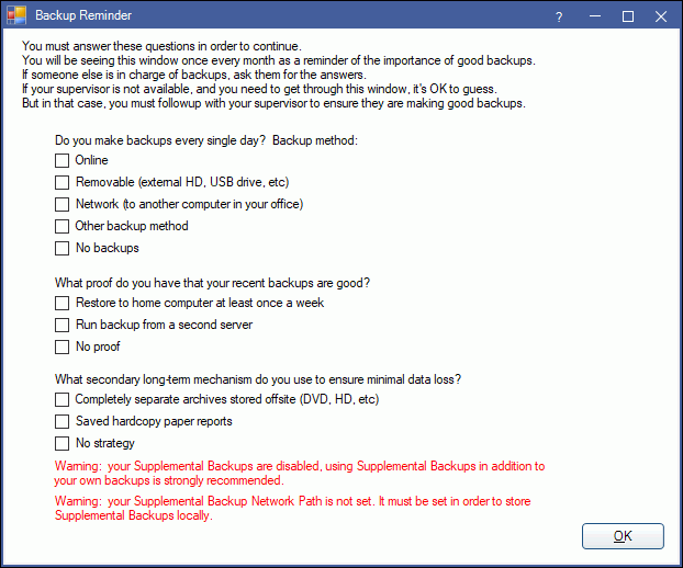 Open Dental Software - Backup Reminder