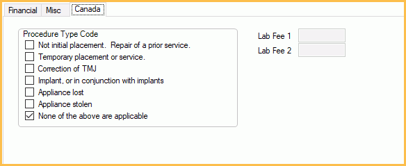 Open Dental Software - Edit Procedure Canada Tab