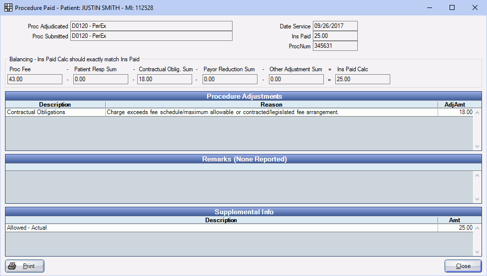 Open Dental Software - EOB Claim Details