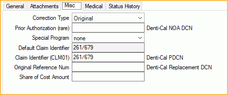 Open Dental Software - Edit Claim - Misc Tab
