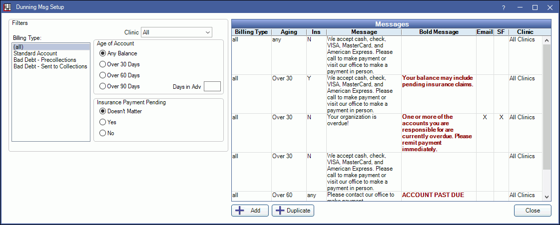 Open Dental Software - Dunning Messages