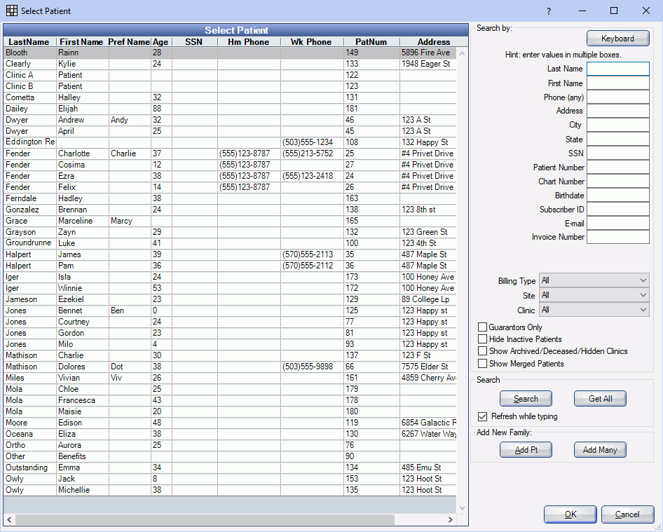 Open Dental Software - Select Patient