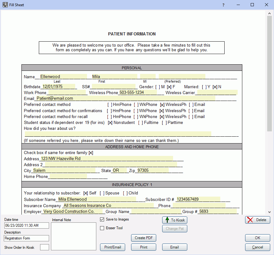 Open Dental Software - Fill Sheet