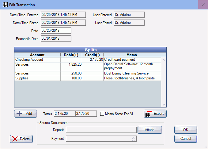 Open Dental Software - Accounting Transactions