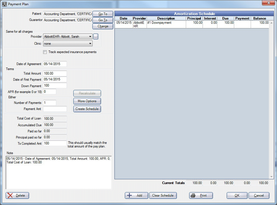 Open Dental Software - Payment Plan Unit Test Screens