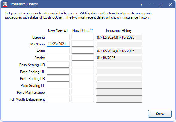 Open Dental Software - Insurance History